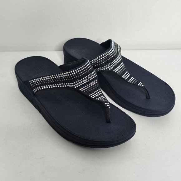 Fitflop | Shoes | Fit Flop Lulu Womens 8 Blue Crystal Rhinestone Slides ...